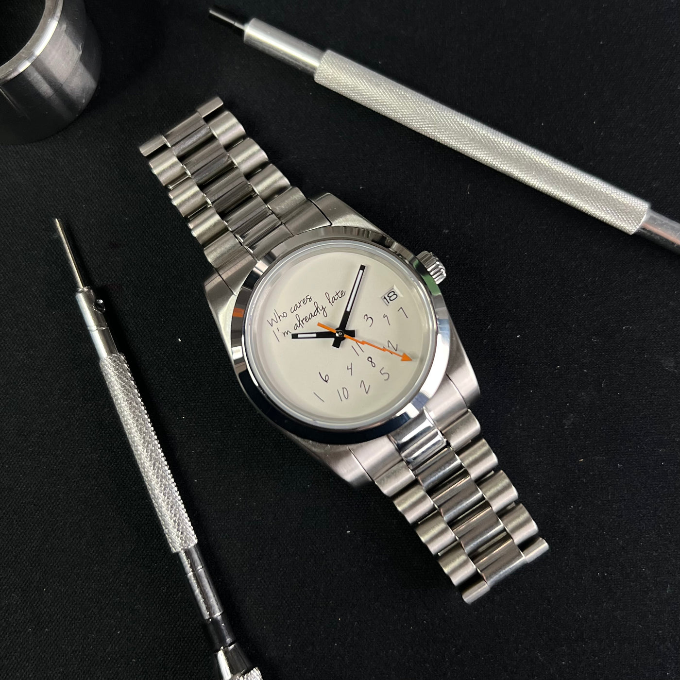 DateJust 36 Black/Orange Who Cares - Custom Seiko NH35 Automatic Watch – JC WatchMod